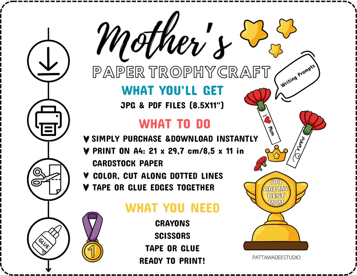 Mother's Day Paper Trophy Craft: Printable DIY Gift (PDF, JPEG) - Etsy