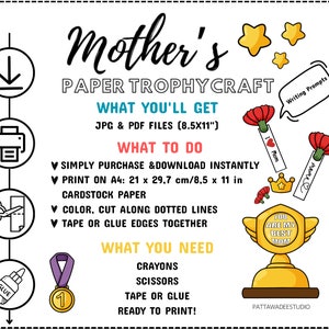 Paper Trophy Craft Printable for Mother's Day Mother's Gift Crafts for ...