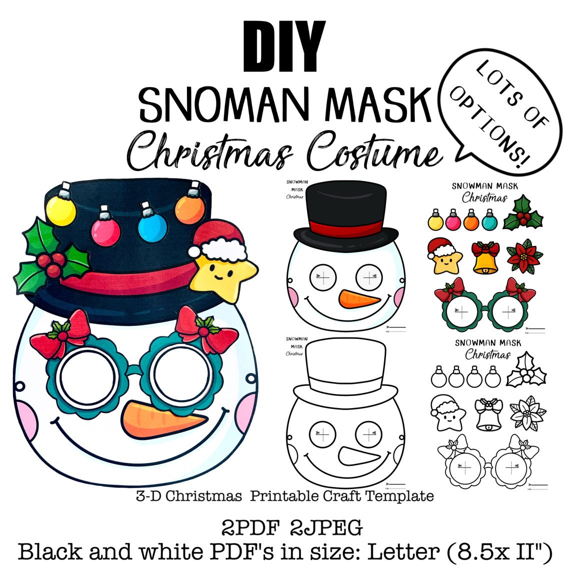 Snowman Mask Printable Christmas Costume Templatechristmas Craft for ...