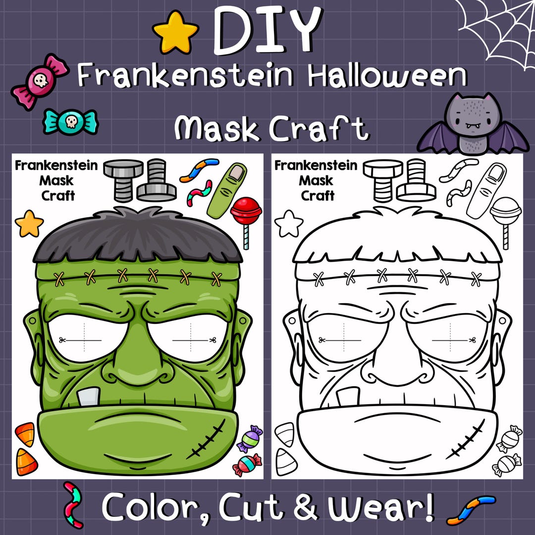 DIY Frankenstein Mask: Halloween Craft, Coloring Page (digital Download ...