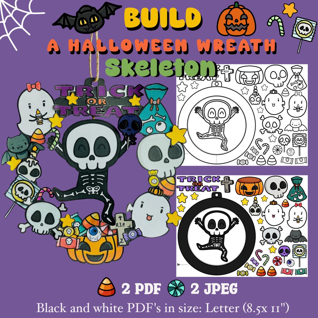 Build Your Own Skeleton Wreath Printable Spooky Decoration Halloween ...