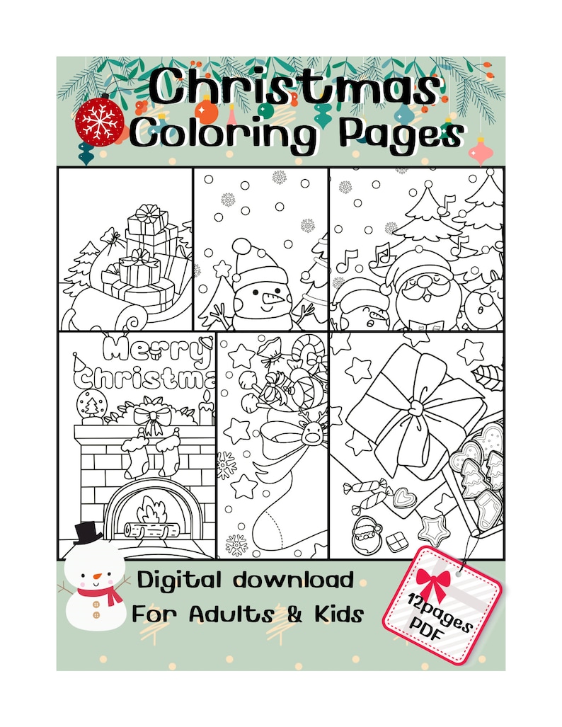 Christmas Coloring Pages: Holiday Activity Set (12 PDF Digital Download ...
