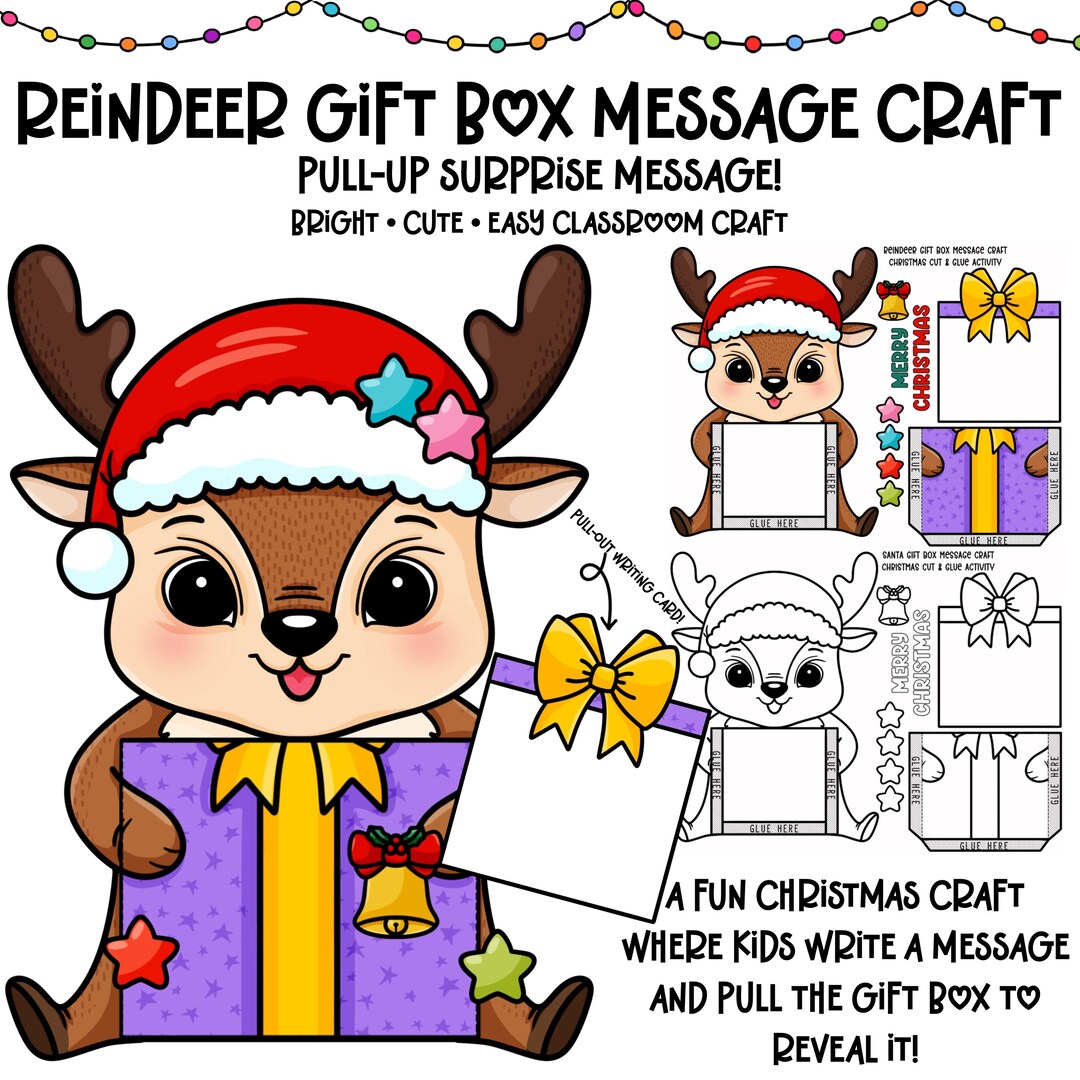 Christmas Gift Box Craft Reindeer Message Writing Craft Holiday Cut ...