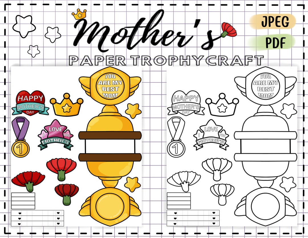 Paper Trophy Craft Printable for Mother's Day Mother's Gift Crafts for ...