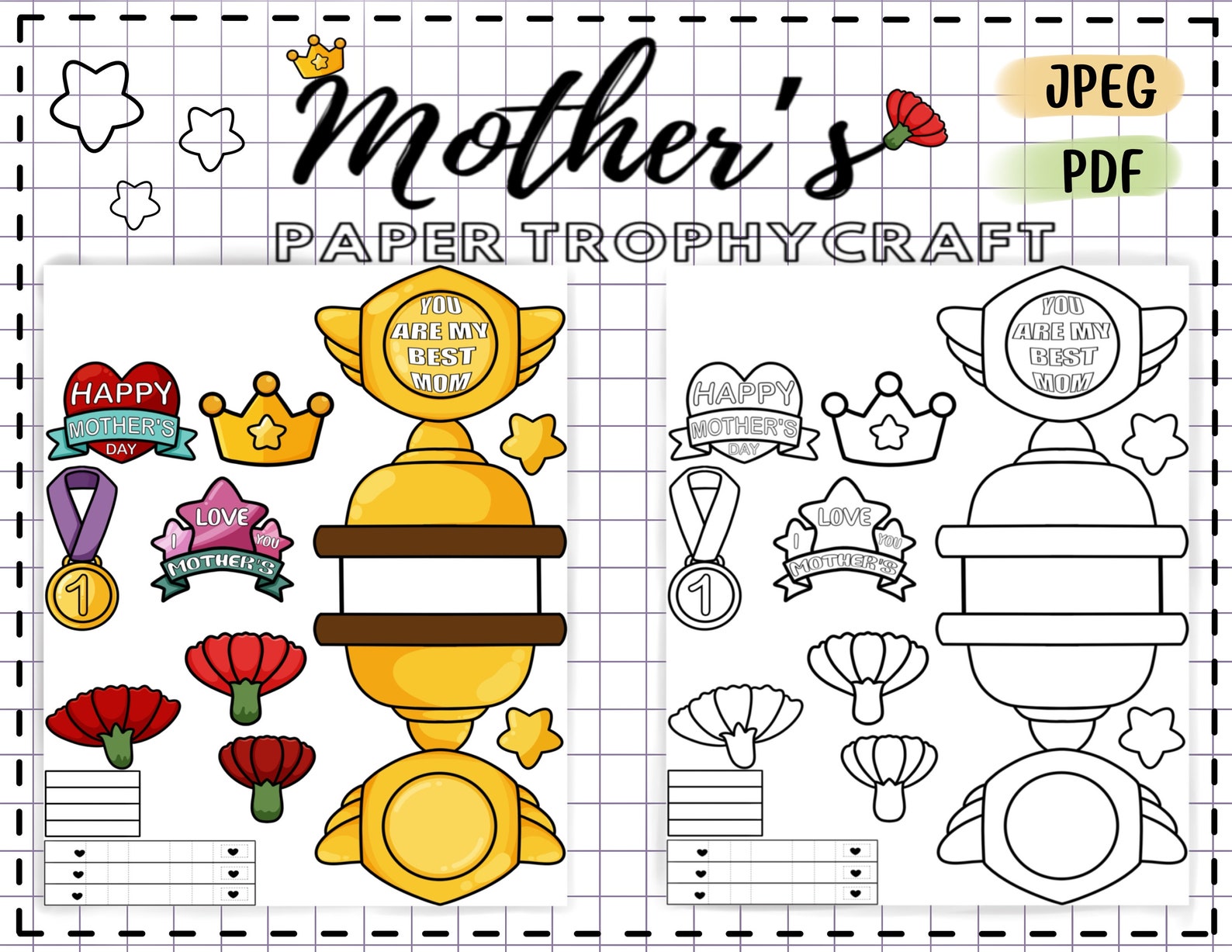 Paper Trophy Craft Printable for Mother's Day Mother's Gift Crafts for ...