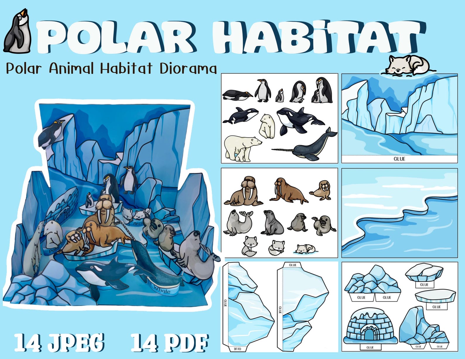 DIY Polar Habitat Arctic Animals Diorama Craft Arctic Scene Printable ...