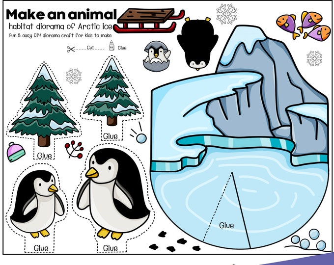 Printable Shoebox Diorama,polar North Pole Animals Bear Penguins ...