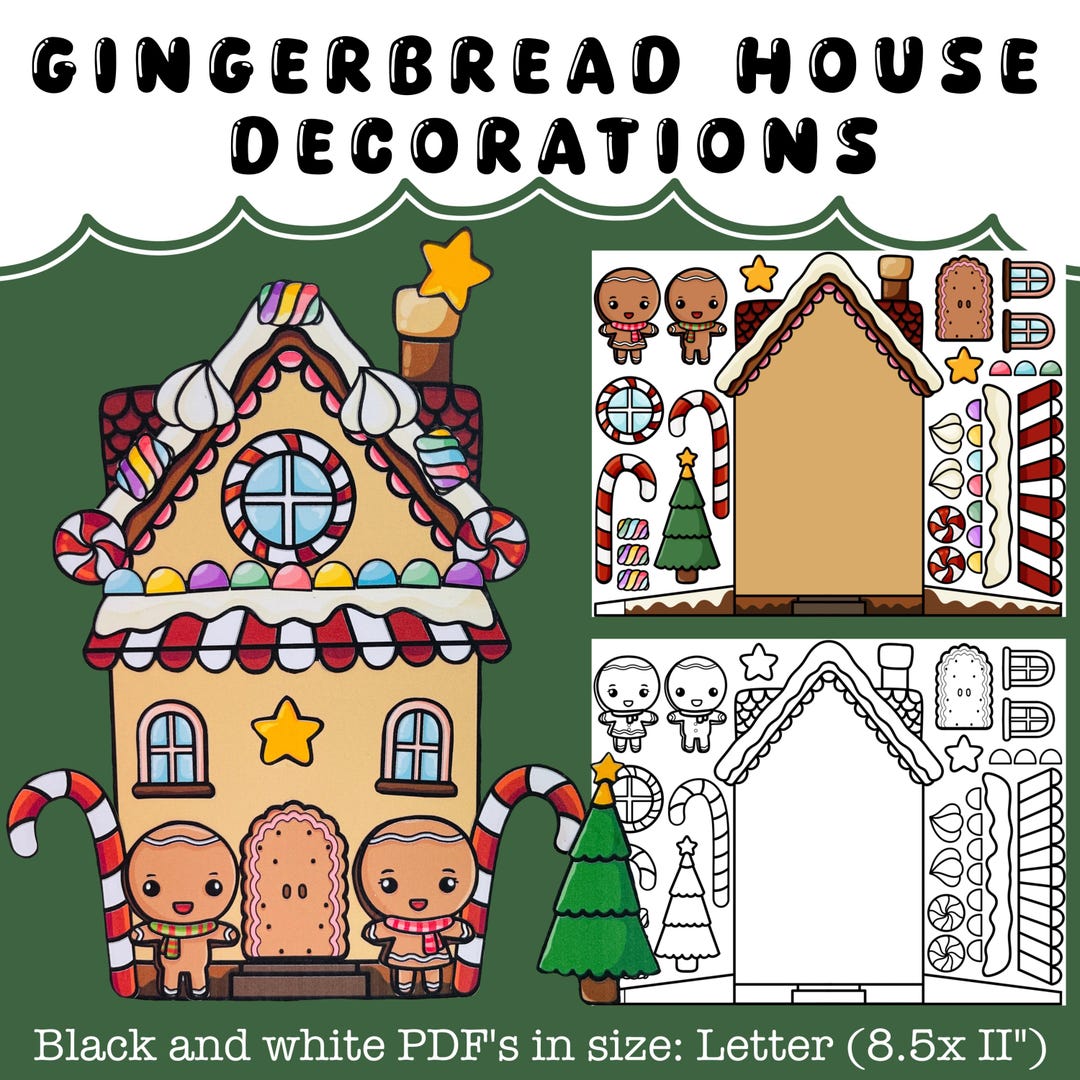 Gingerbread House Decorations Paper Craft Worksheet for Kids Christmas ...