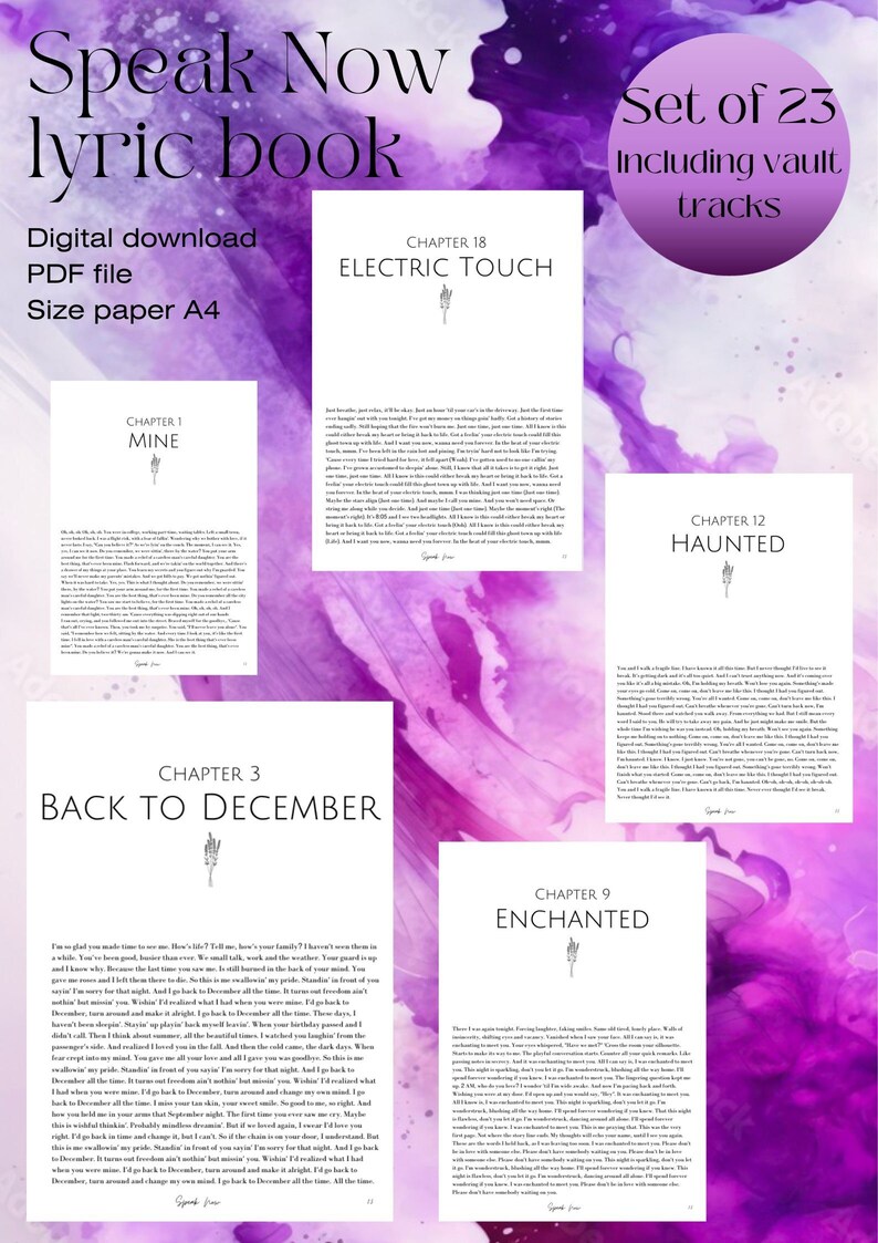 Speak Now Album Lyric Book Printable Taylor Swift Poster Scrapbook Book ...