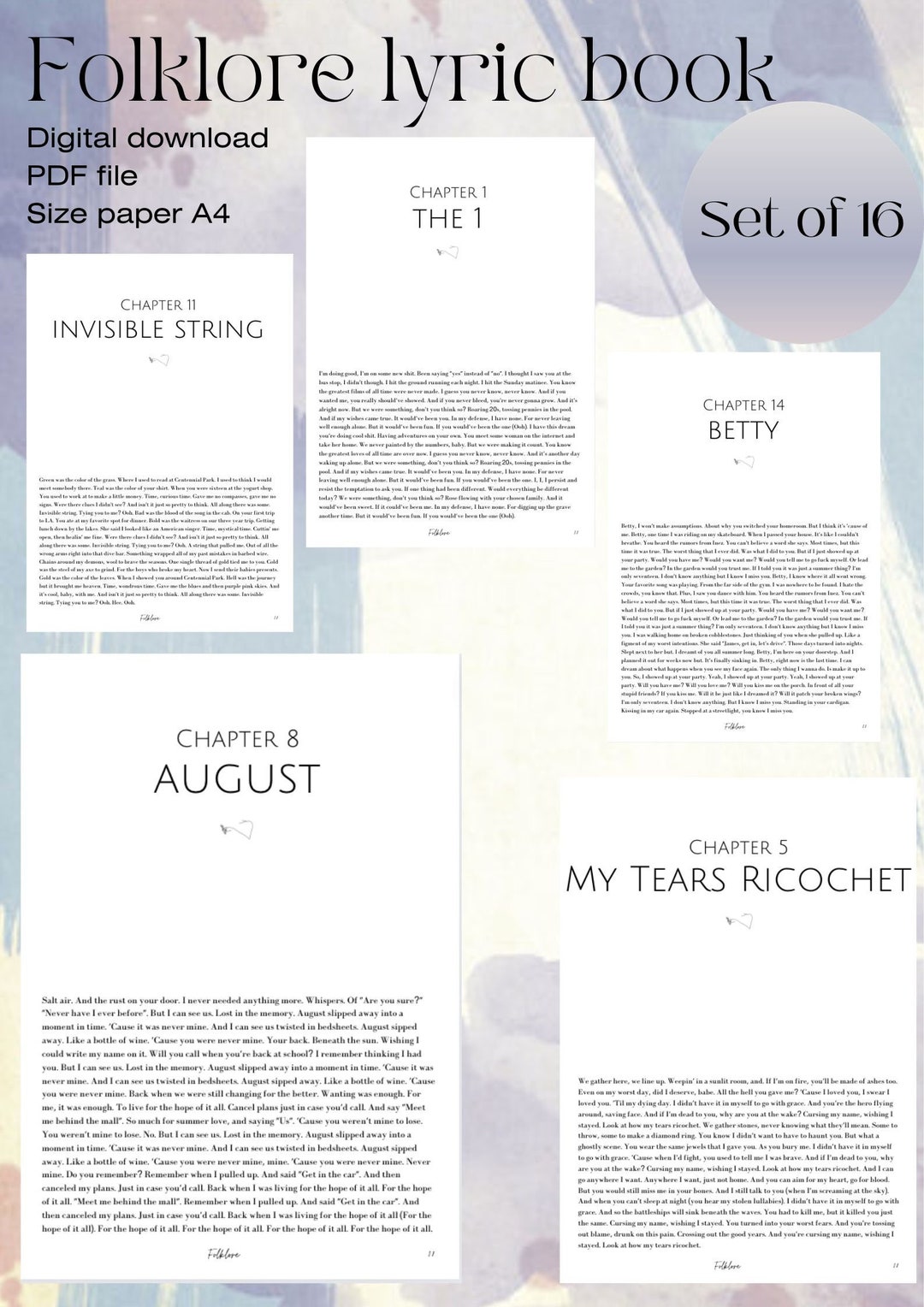 Folklore Album Lyric Book | Printable Taylor Swift Poster | Scrapbook ...