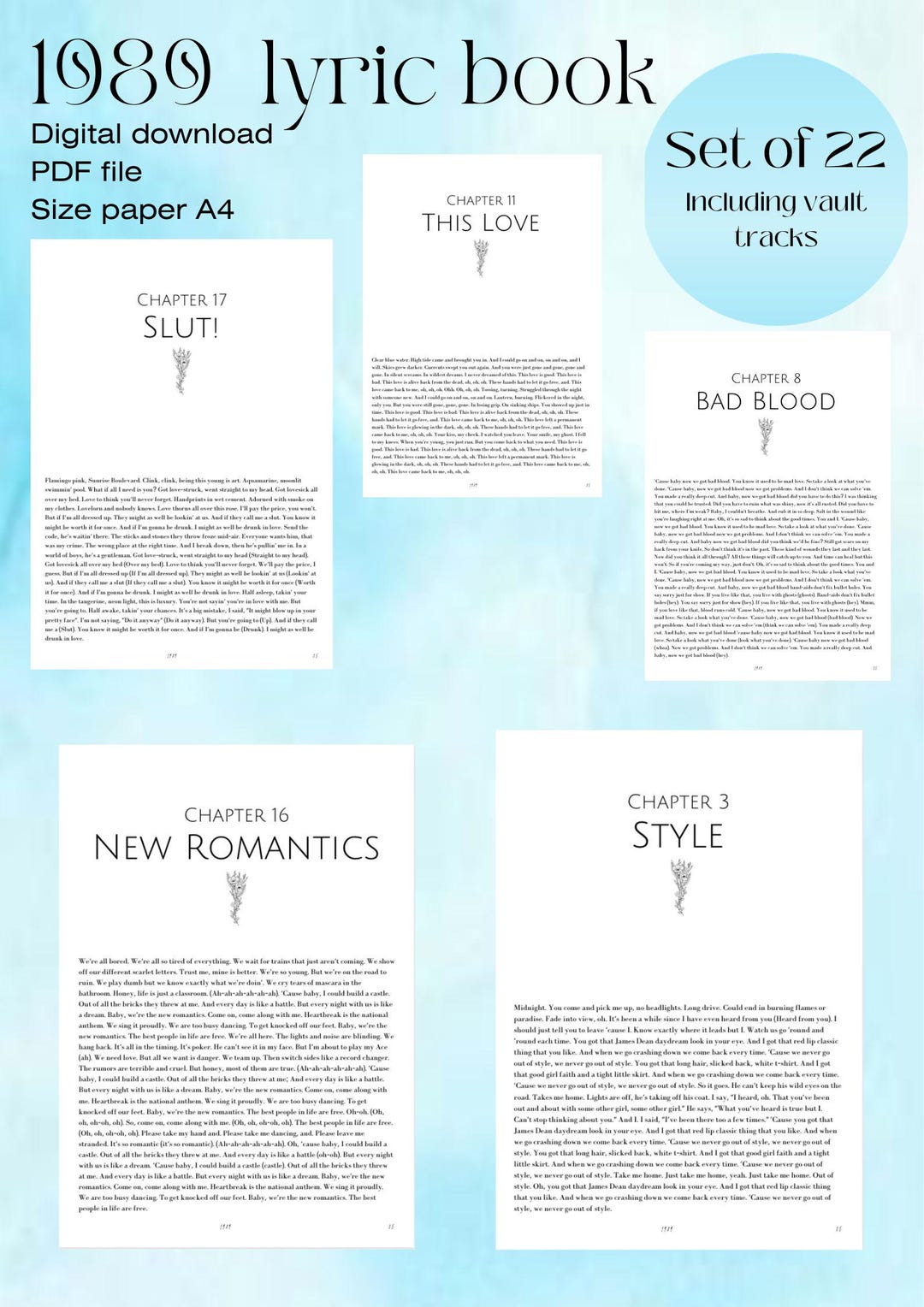 1989 Album Lyric Book | Printable Taylor Poster | Scrapbook Book Pages ...