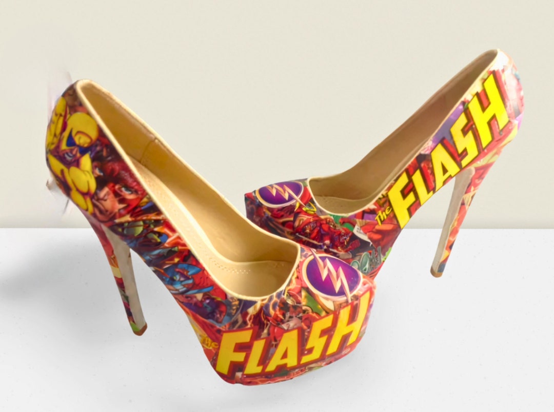 Flash Comic Book Shoes - Superhero Heels, Unique and One of a Kind Gift ...