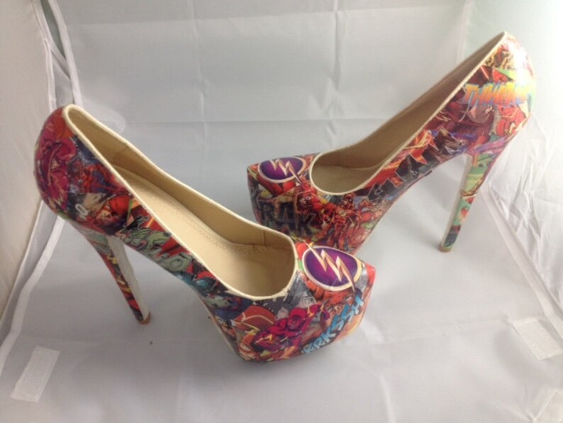 Flash Comic Book Shoes Superhero Heels Unique and One of a | Etsy