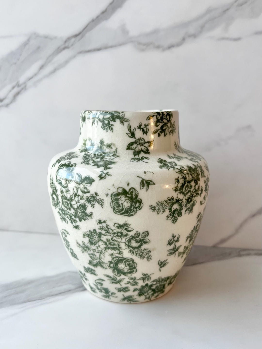 Green Toile Floral Vase - Etsy