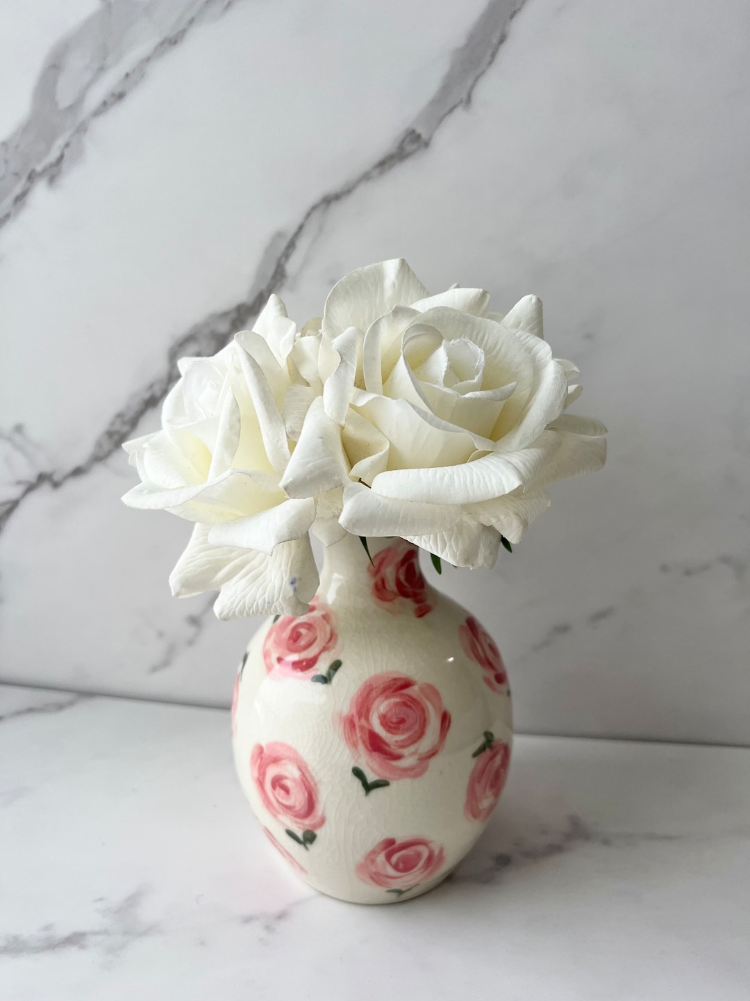 Handmade and Hand Painted Ceramic Bud Vase. Pink Rose Painted Vase - Etsy