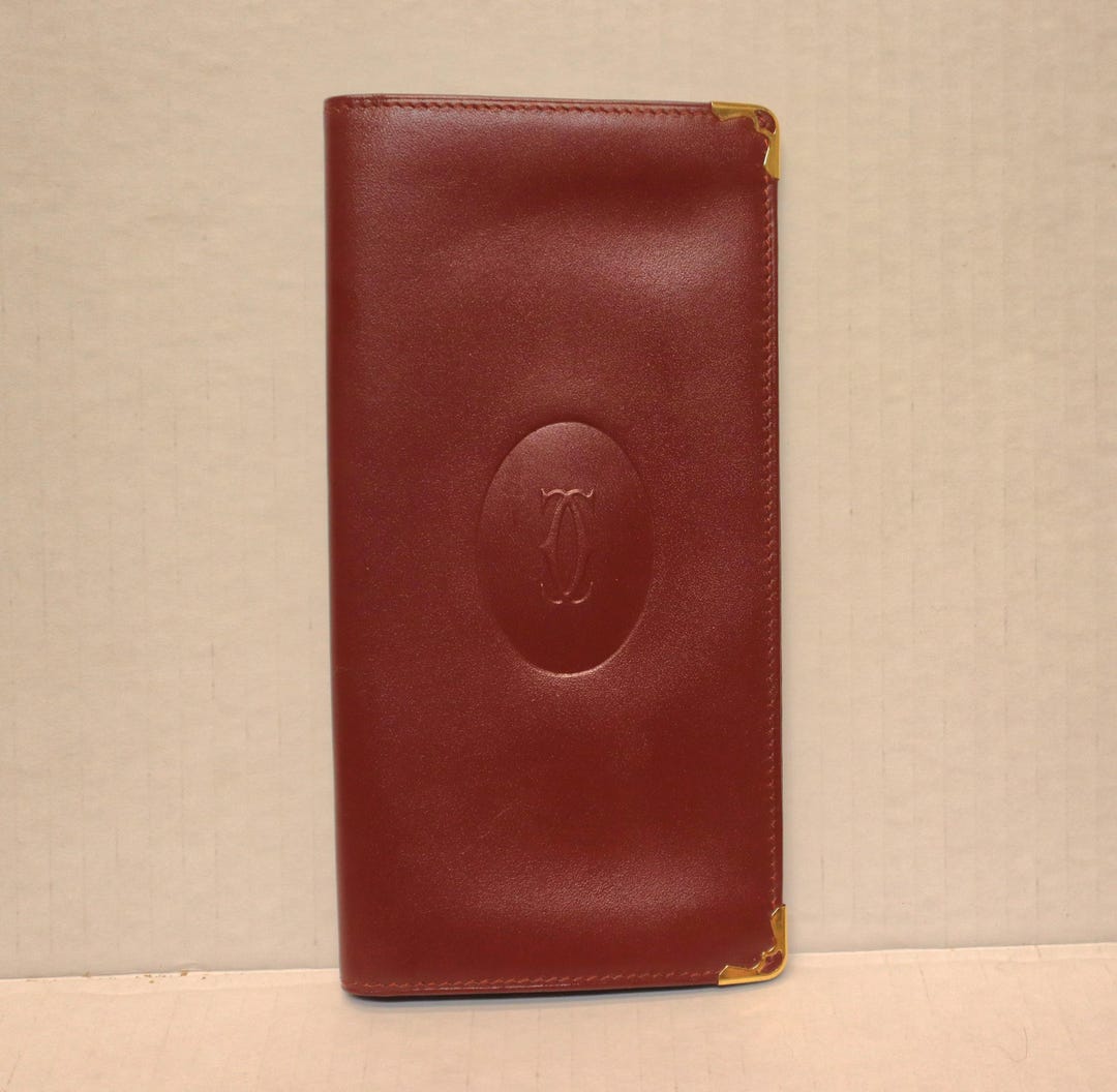 Cartier Must De CARTIER Leather Bifold Wallet Bordeaux Checkbook Credit ...