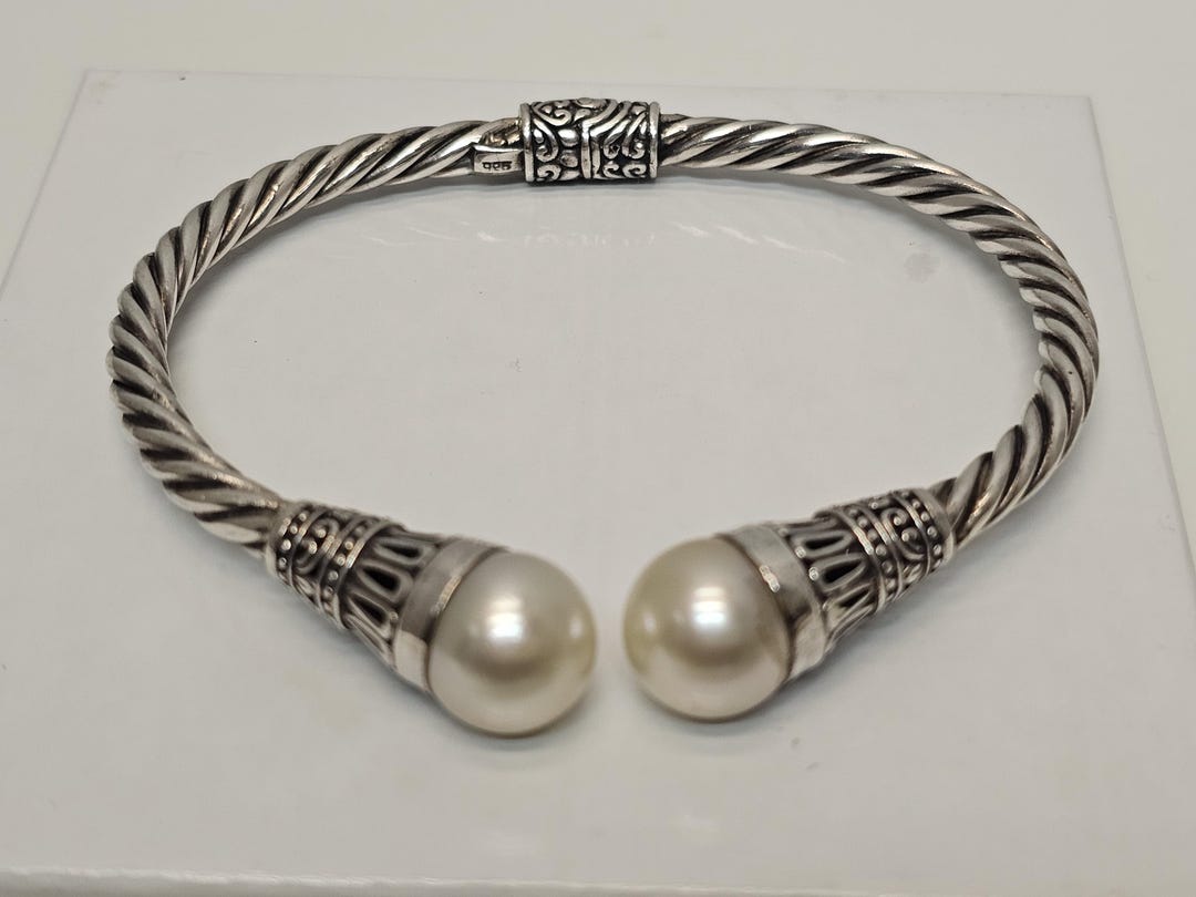 Vintage Sterling Silver Twisted Cable Pearl Hinged Cuff Bracelet - Etsy