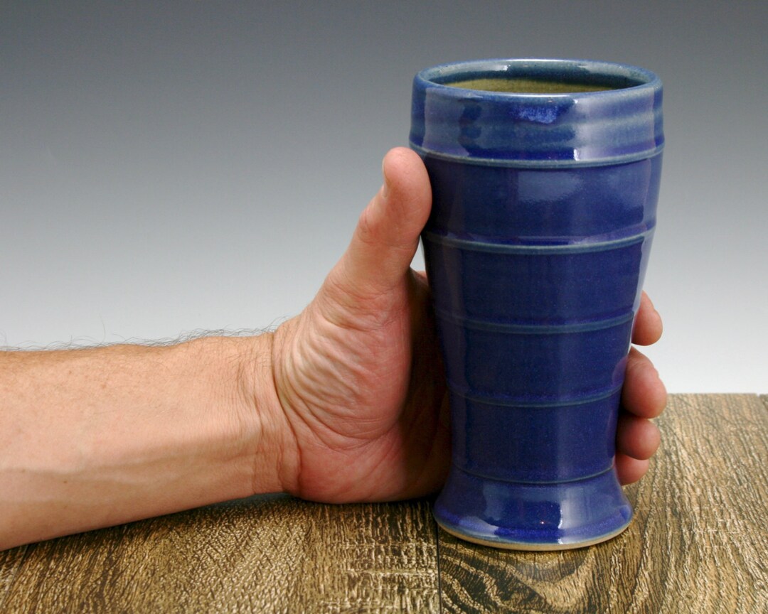 Pilsner Beer Cup Made From Stoneware Pottery, 16 Oz. With Cobalt Blue ...