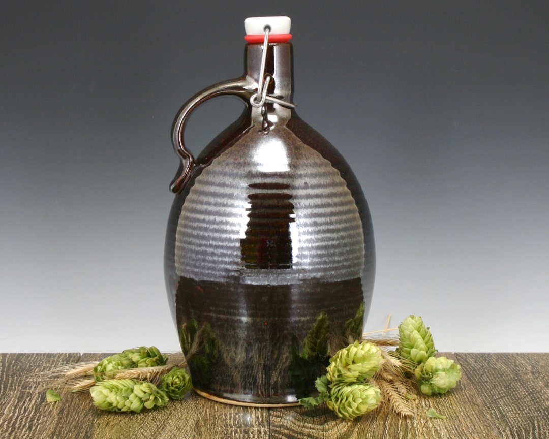 Stoneware Growler - 64oz Ceramic Beer Growler With Awesome Metallic ...
