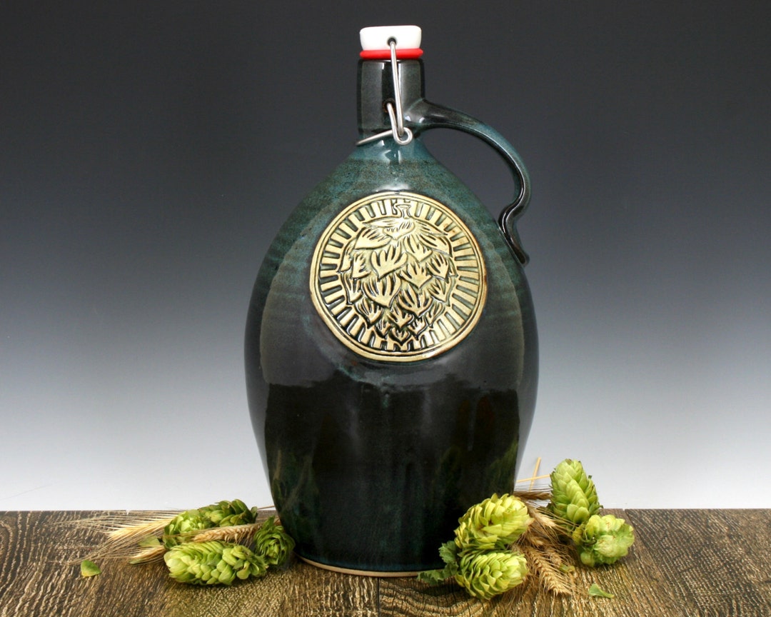 64 Oz Stoneware Beer Growler: Night Sky Blue With Big Hop Logo - Etsy
