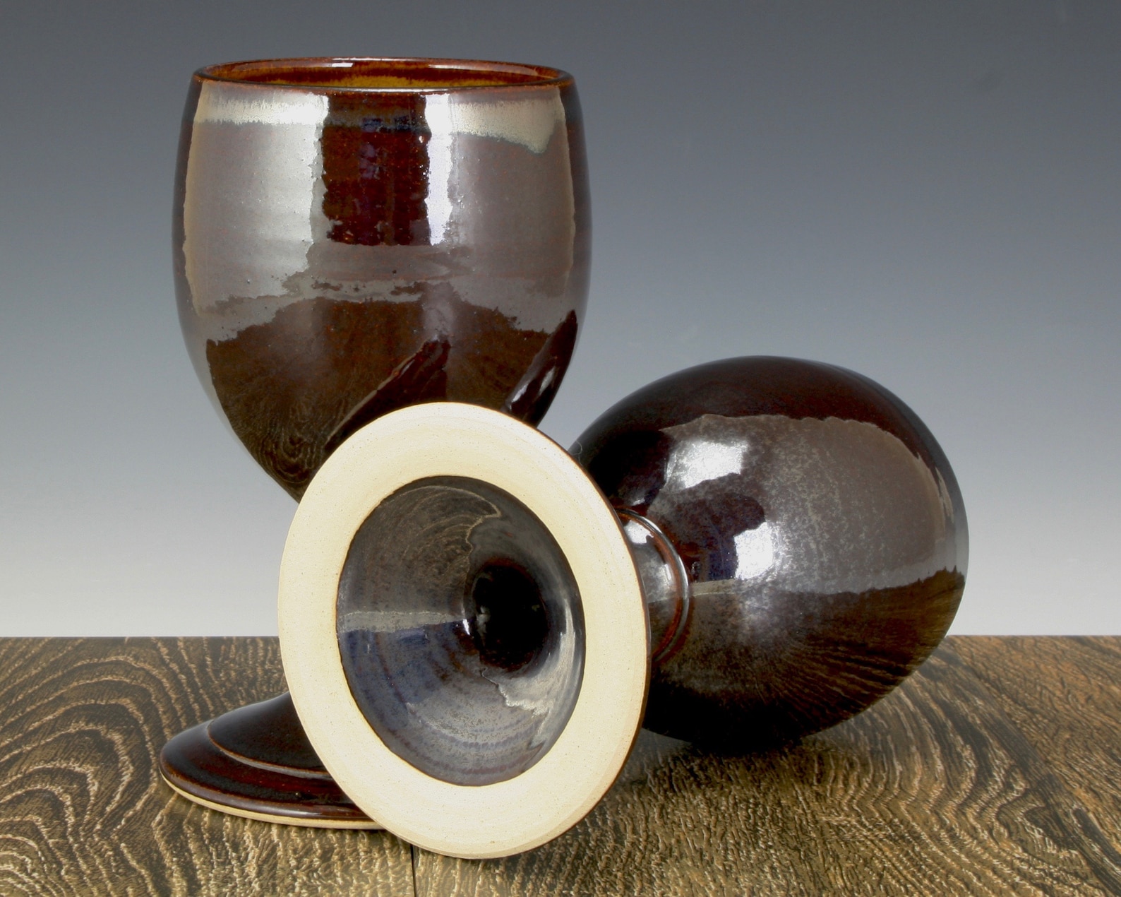 12 Oz. Stoneware Pottery Goblet With Metallic Brown Glaze. | Etsy