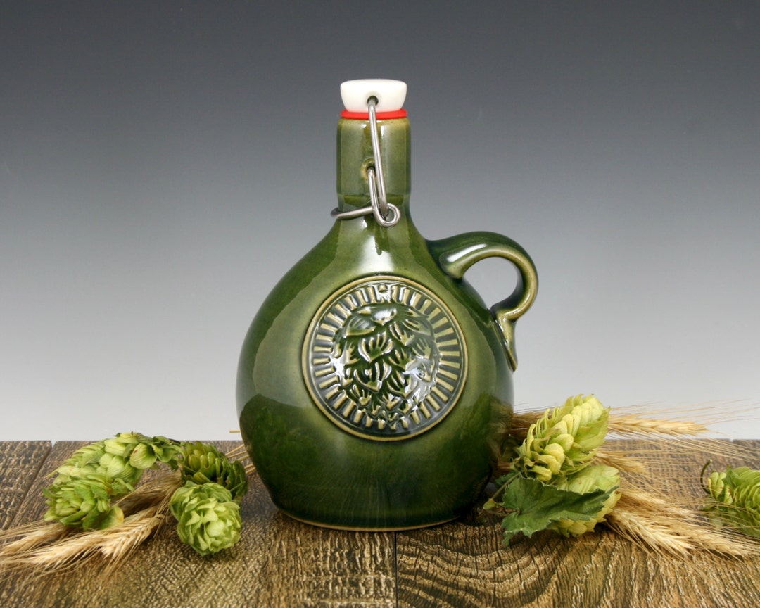 Growler - 16oz Beer Saver Mini Growler With Emerald Green Glaze and ...