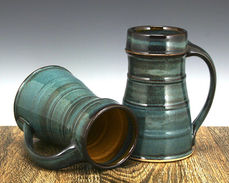Stoneware Beer Stein Set: Handmade Pottery Tankards, 20 Oz - Etsy