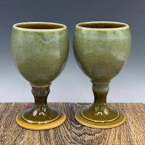 Handmade Stoneware Goblet: Cascade Green Glaze, 12 Oz Pottery Cup - Etsy