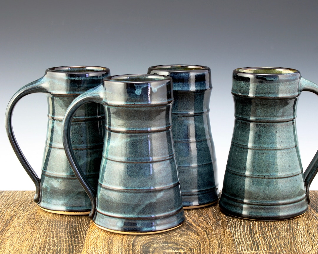 Set of 4 Stoneware Pottery Beer Mug, Beer Tankard, Beer Stein, 20 Oz ...