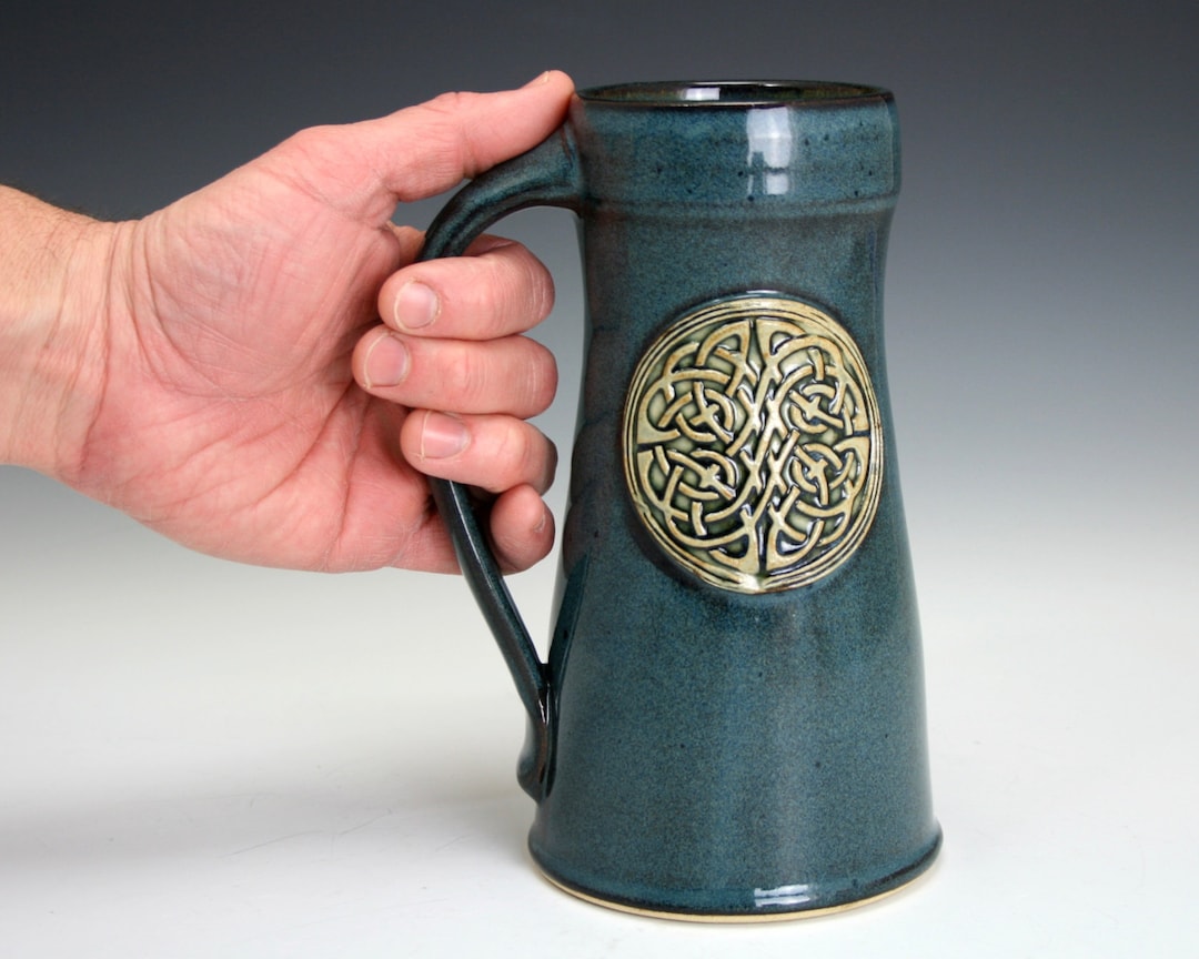 Celtic Knot Mug: Handmade Stoneware Tankard, Night Sky Blue, 32 Oz - Etsy