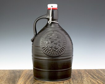 Handmade Ceramic Beer Growler: 64 Oz Stoneware With Big Hop Logo - Etsy