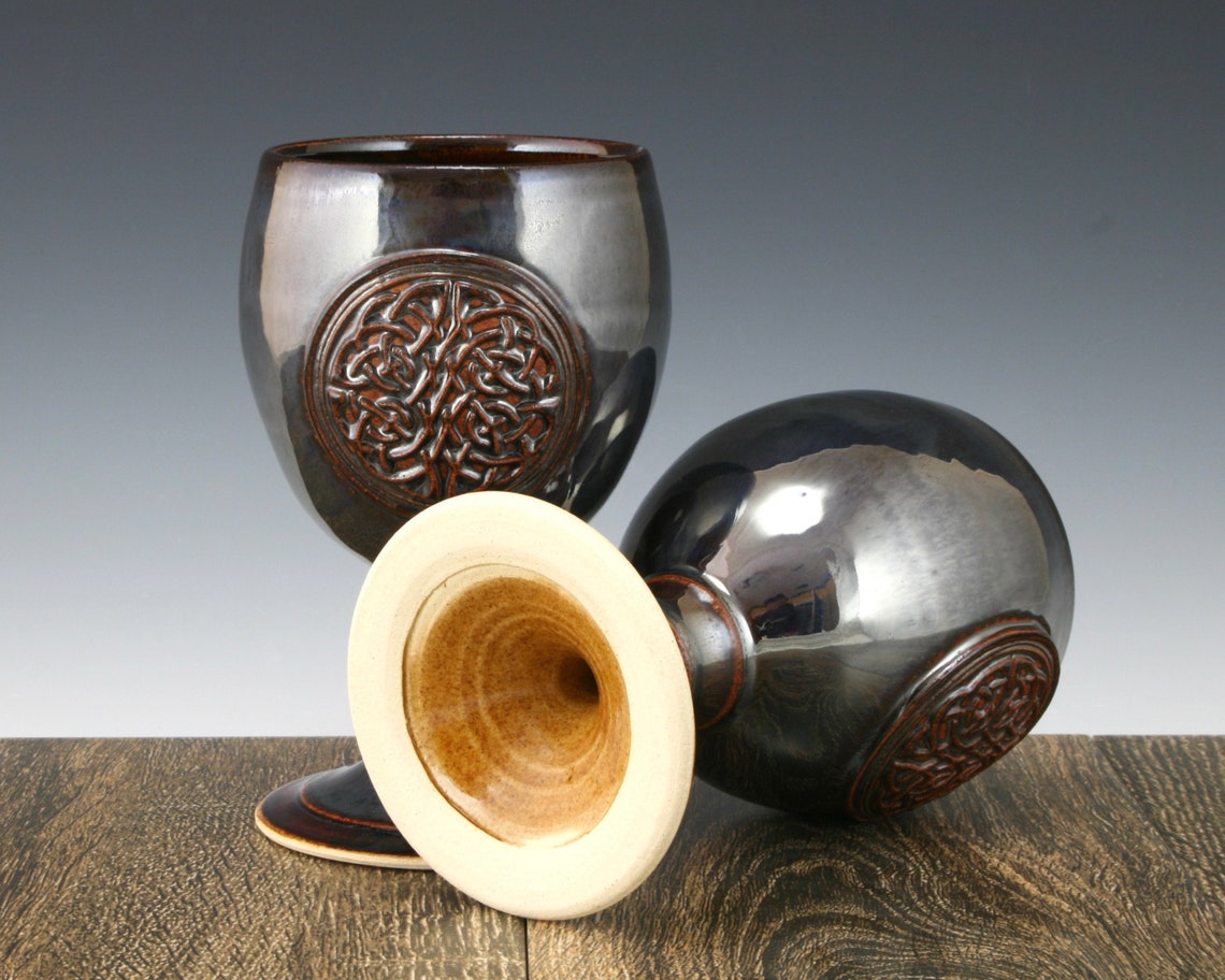 Stoneware Pottery Goblet 12 Oz. With Metallic Brown Glaze - Etsy