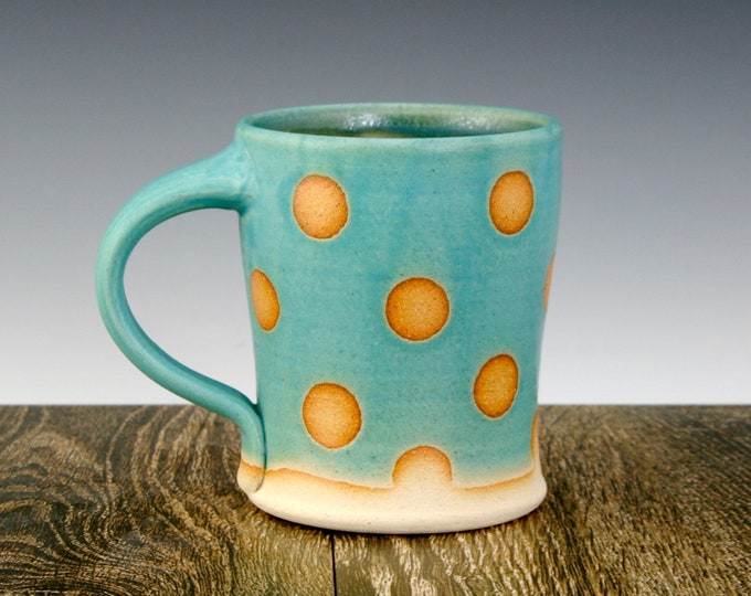 Stoneware Pottery Mug, Polka Dot Design, 12 Oz. With Turquoise Matt ...