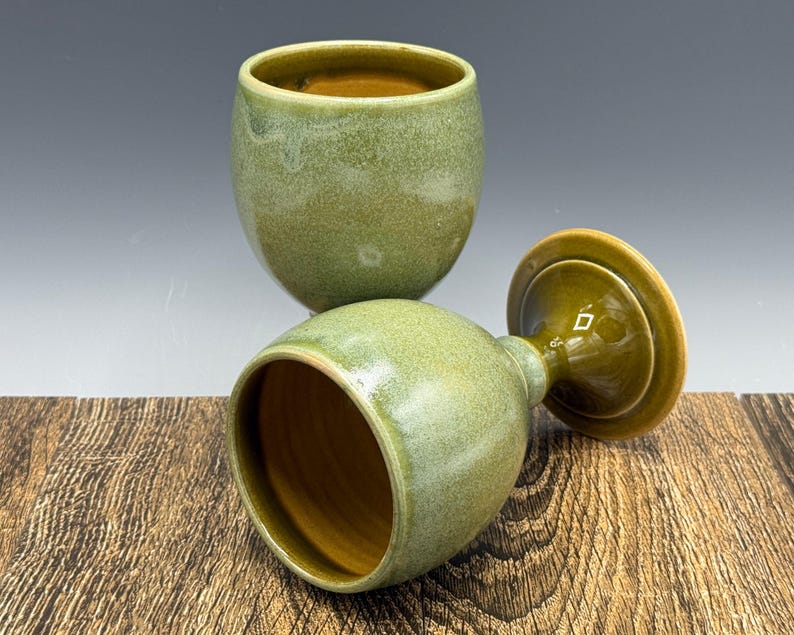 Handmade Stoneware Goblet: Cascade Green Glaze, 12 Oz Pottery Cup - Etsy
