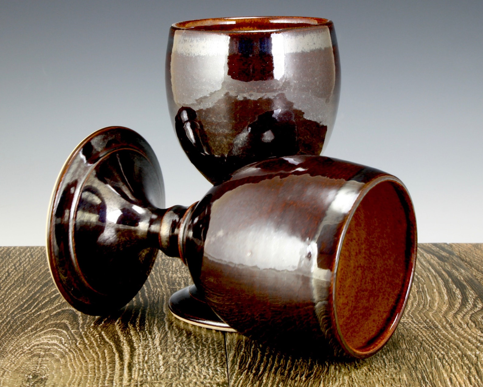 12 Oz. Stoneware Pottery Goblet With Metallic Brown Glaze. | Etsy