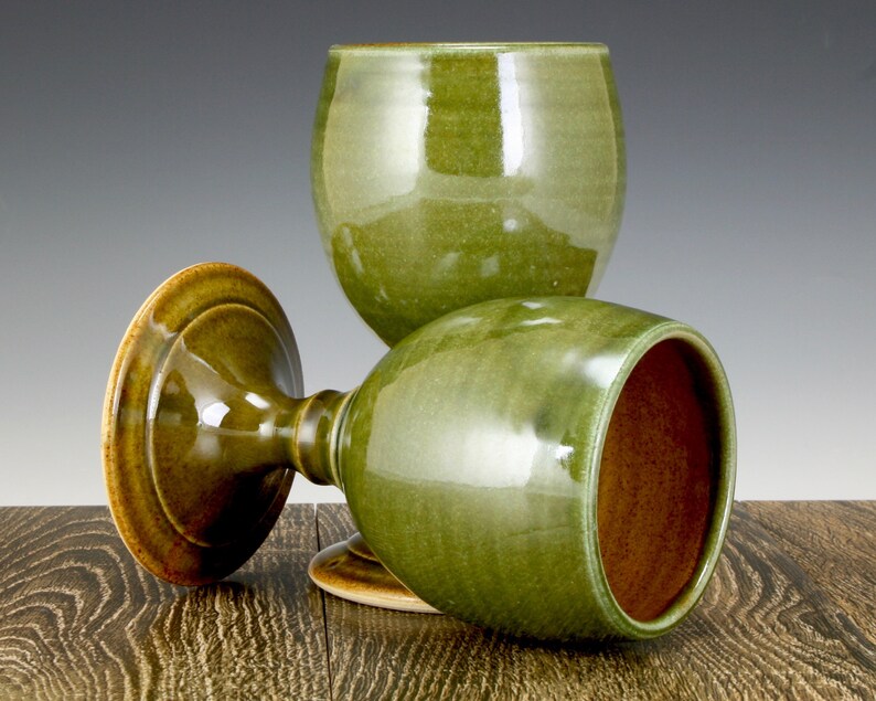 Handmade Stoneware Goblet: Cascade Green Glaze, 12 Oz Pottery Cup - Etsy