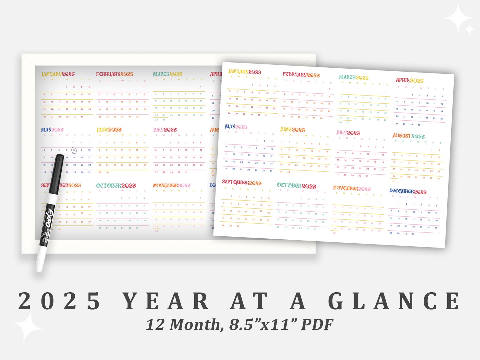 2025 Retro Calendar | Groovy Calendar | Year at a Glance | Printable ...