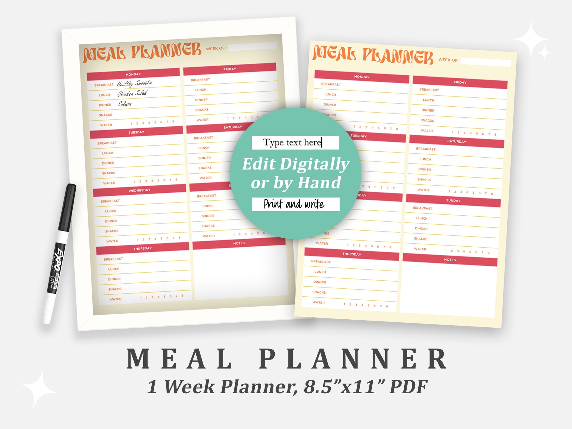 Groovy Meal Planner | Retro Schedule | Weekly | Printable | Instant ...
