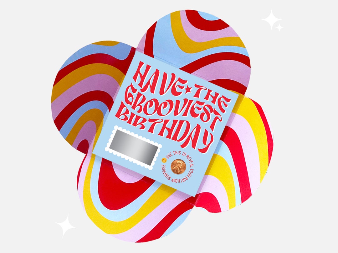 Retro Birthday Card | Groovy Birthday Party | Scratch off Surprise ...