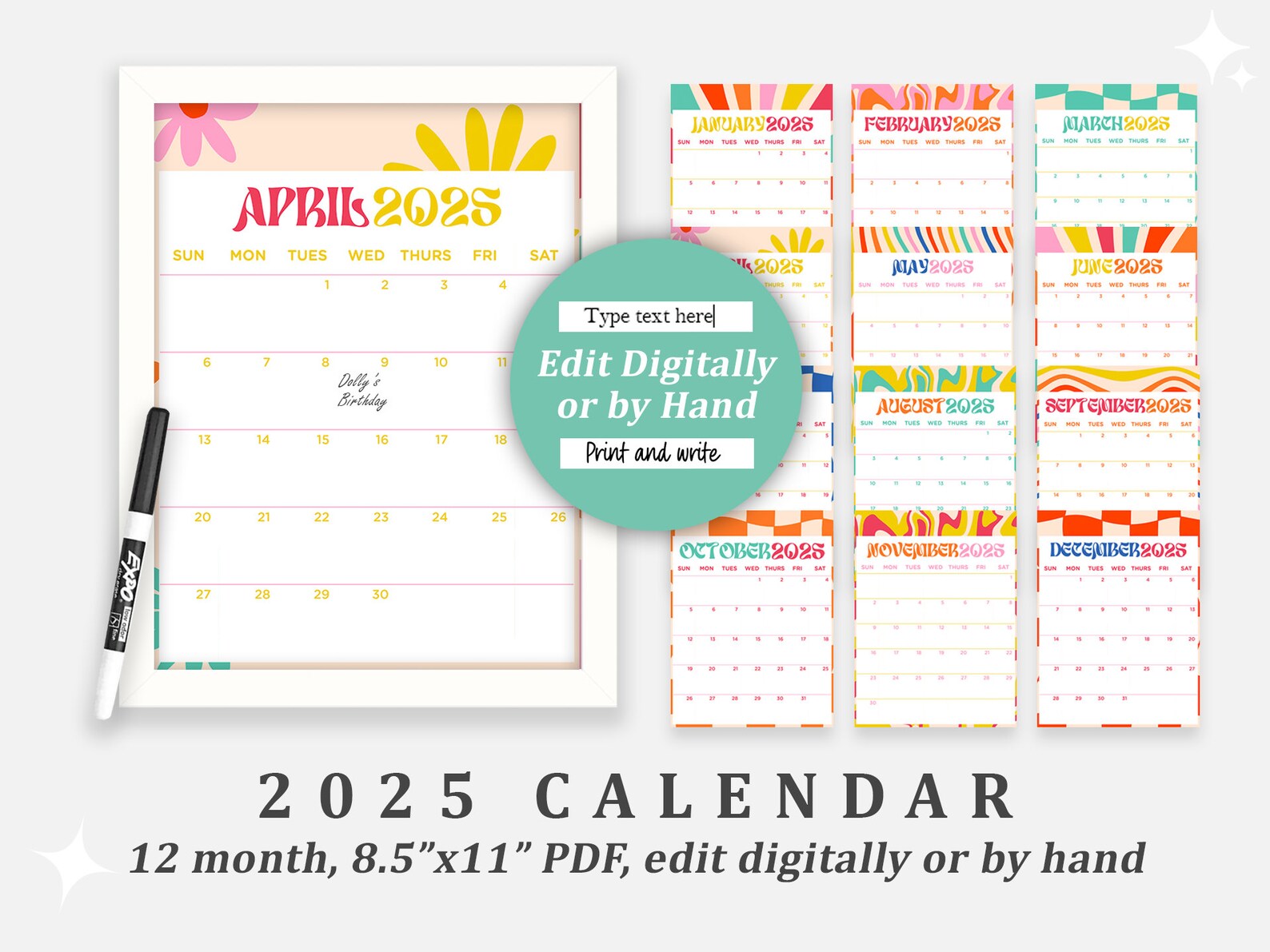 Groovy Productivity Bundle | 2025 Monthly Calendar | Retro Groovy ...