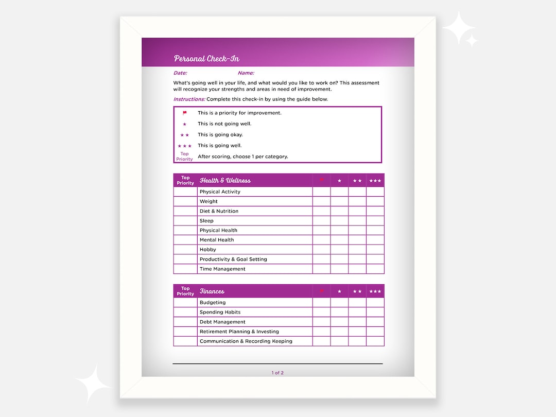 Personal Check-in Form Printable Instant Download Growth Personal ...
