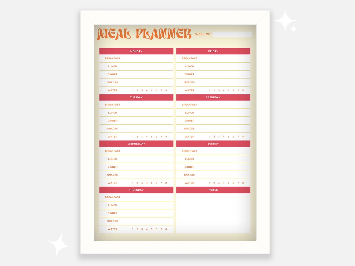 Groovy Meal Planner | Retro Schedule | Weekly | Printable | Instant ...