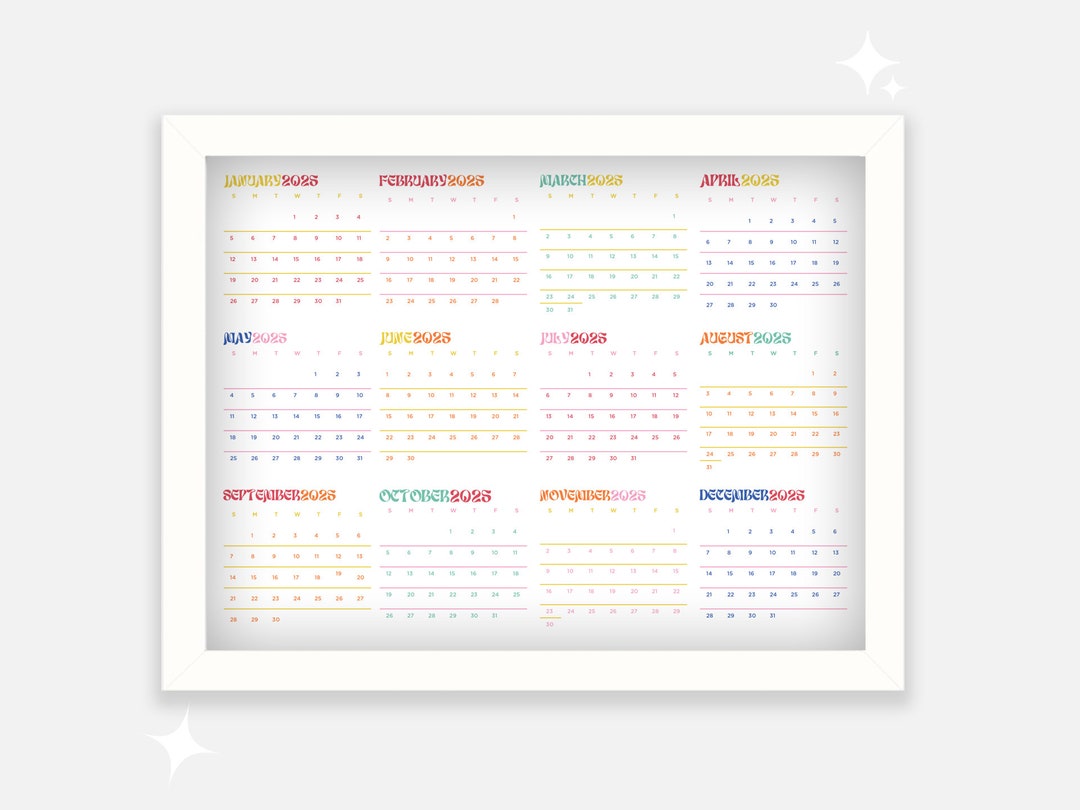 2025 Retro Calendar | Groovy Calendar | Year at a Glance | Printable ...