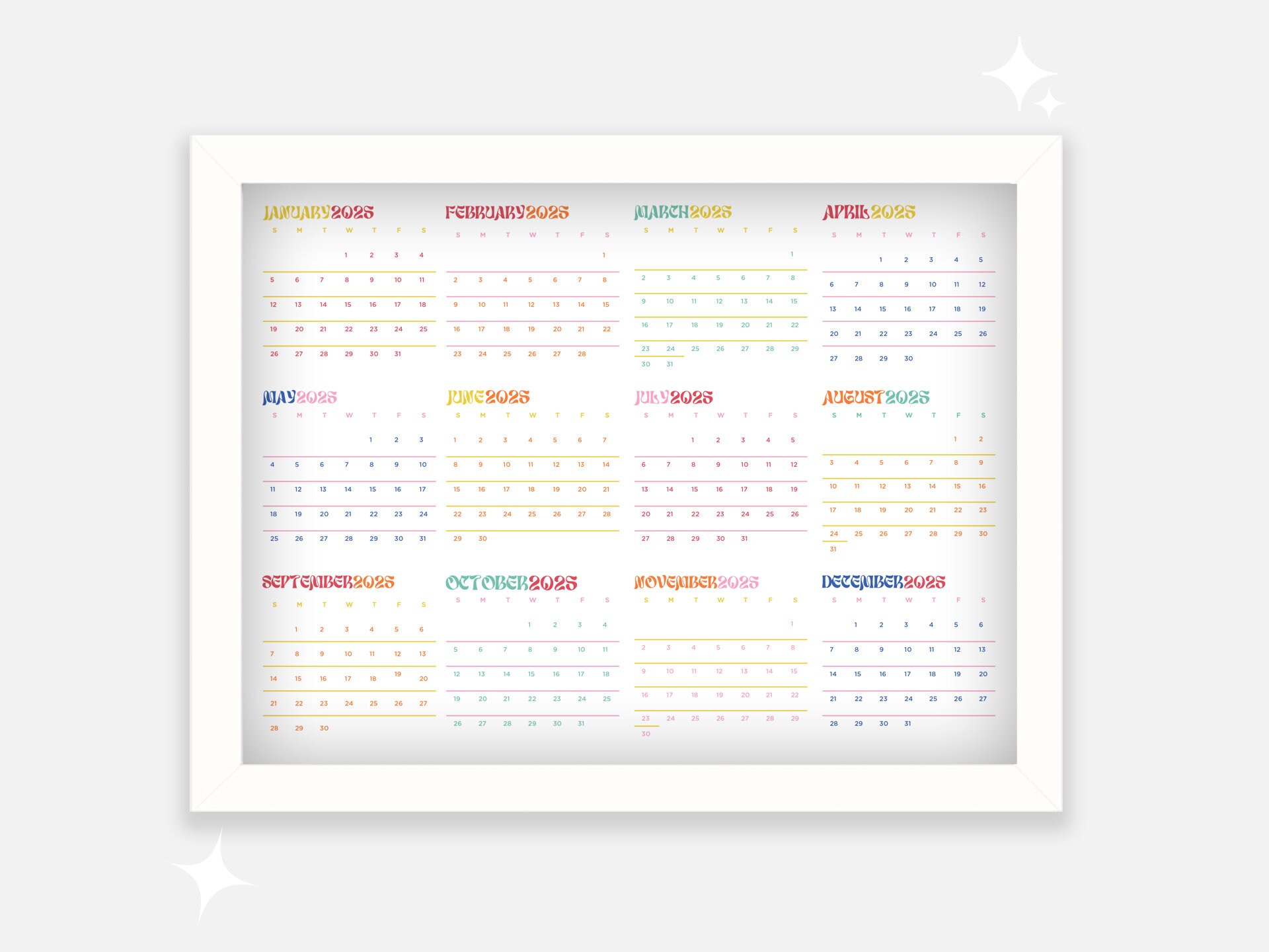 2025 Retro Calendar | Groovy Calendar | Year at a Glance | Printable ...
