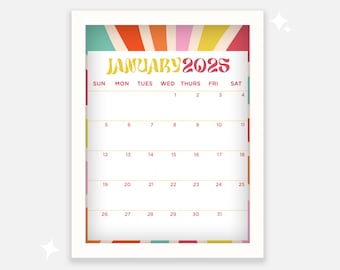 2025 Retro Calendar | Groovy Calendar | Year at a Glance | Printable ...