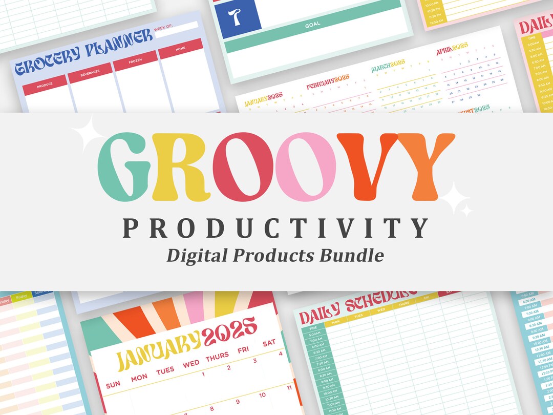 Groovy Productivity Bundle | 2025 Monthly Calendar | Retro Groovy ...