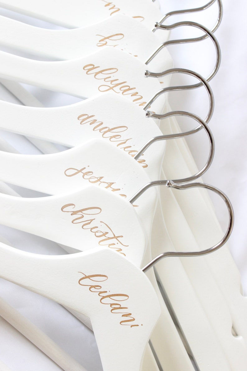 Personalized White Wooden Hangers | Wedding Hangers | Bridesmaid ...