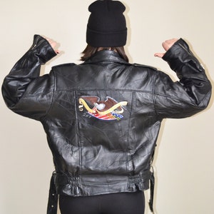 Vintage Leather Jacket W/ American Flag Design size L - Etsy