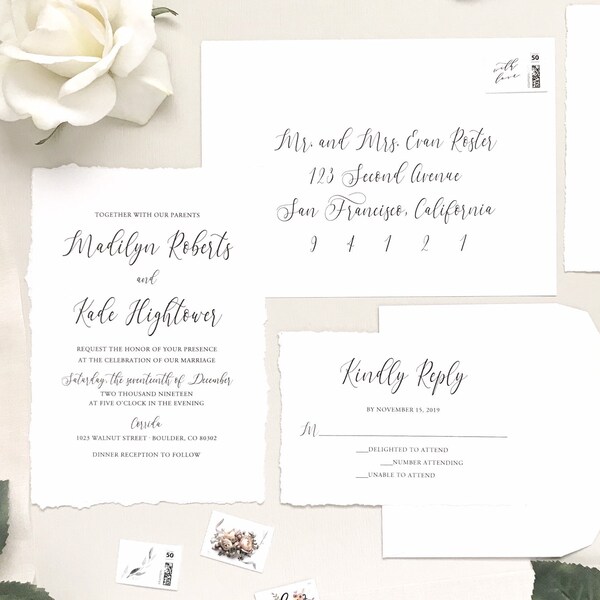 Deckled Edge Wedding Invitation - Etsy