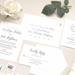 Deckled Edge Wedding Invitation Set, Printed Hand Torn Invite, Simple ...
